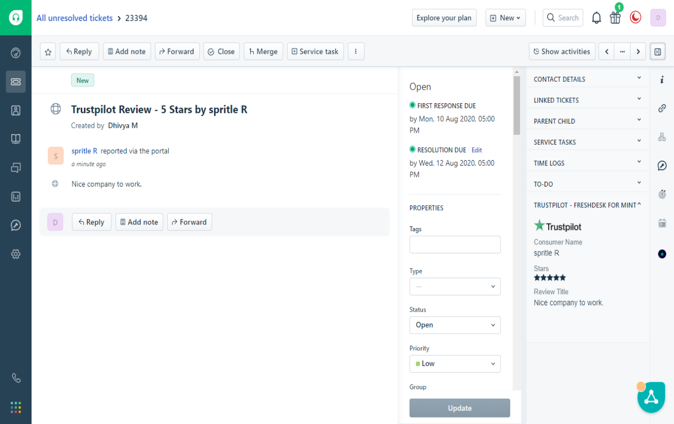 Freshworks Trustpilot - Freshdesk for Mint Integration | Freshworks Marketplace
